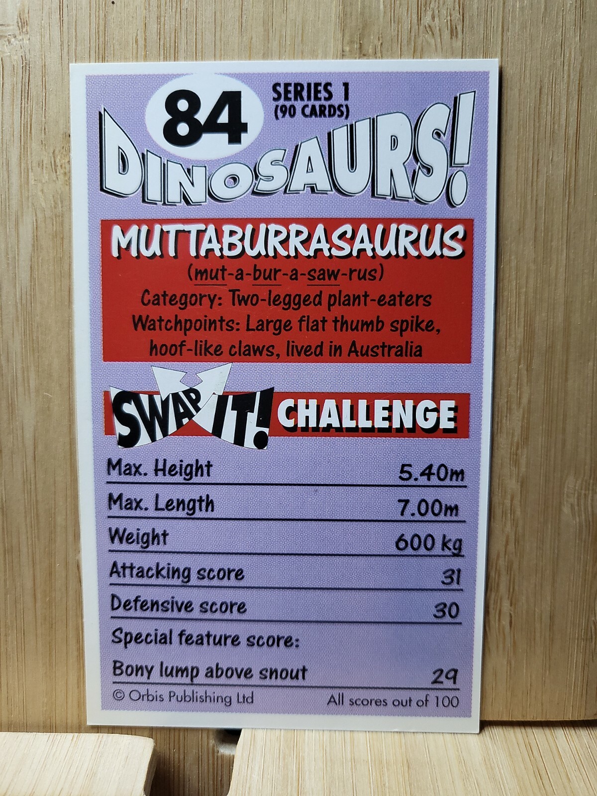 DINOSAURS! Orbis Swap it🏆 1992 #84 MUTTABURRASAURUS Trading Card🏆FREE ...