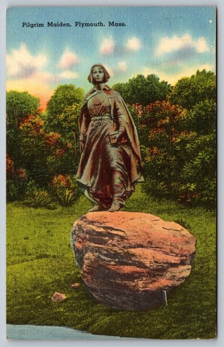 Vintage Pilgrim Maiden Statue Plymouth Massachusetts Linen Postcard | eBay