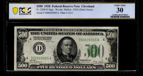 Five Hundred Dollar Federal Reserve Note FR 2200D PCGS 30 Cleveland ...