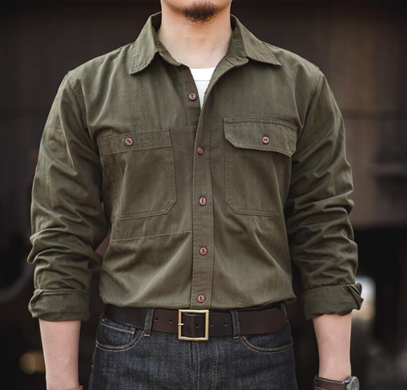 HBT Engineer Work Shirt Men's Long Sleeve Shirt Vintage Casual Pockets ...