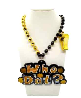New Orleans Saints "Who Dat" Black & Gold Beaded Necklace w/ Gold ...