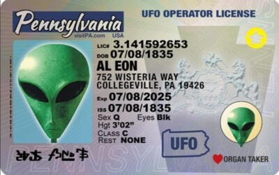 Alien A. Leon UFO Operator's License ID Pennsylvania Made On Metal | eBay