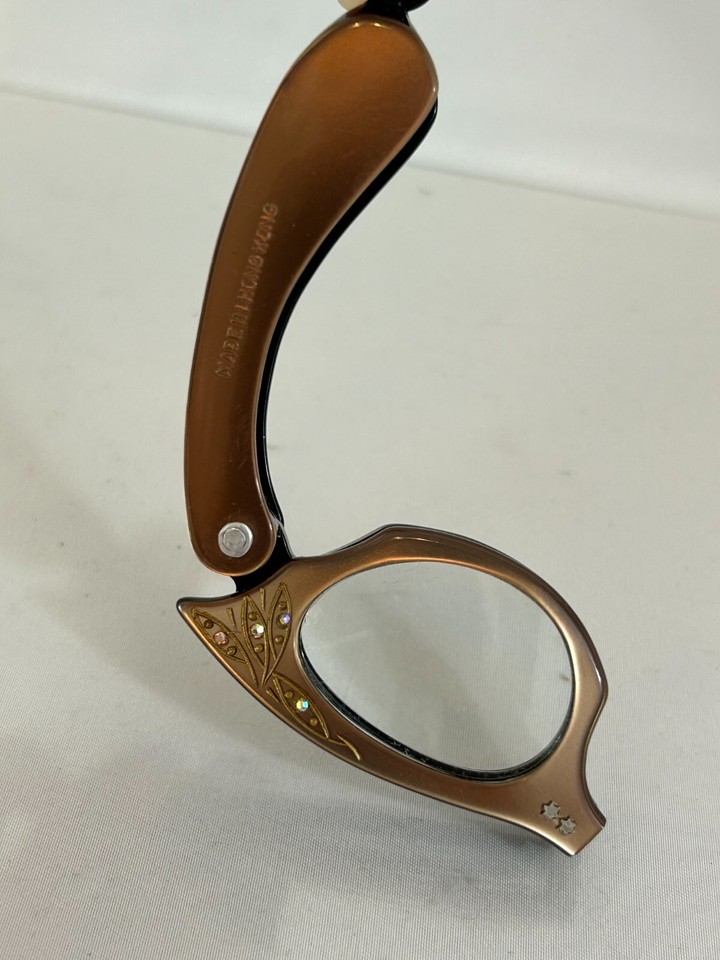Vintage Cat Eye Rhinestone Lorgnette Folding Magnifying Glasses Jeweled ...