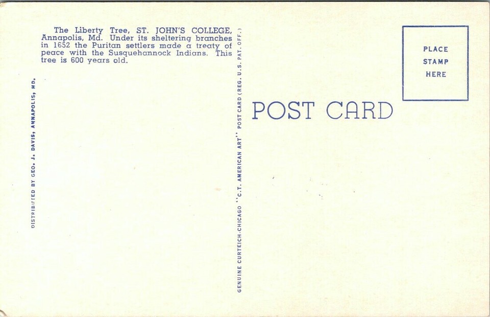 Postcard Liberty Tree Woodward Hall St Johns College Annapolis MD | eBay