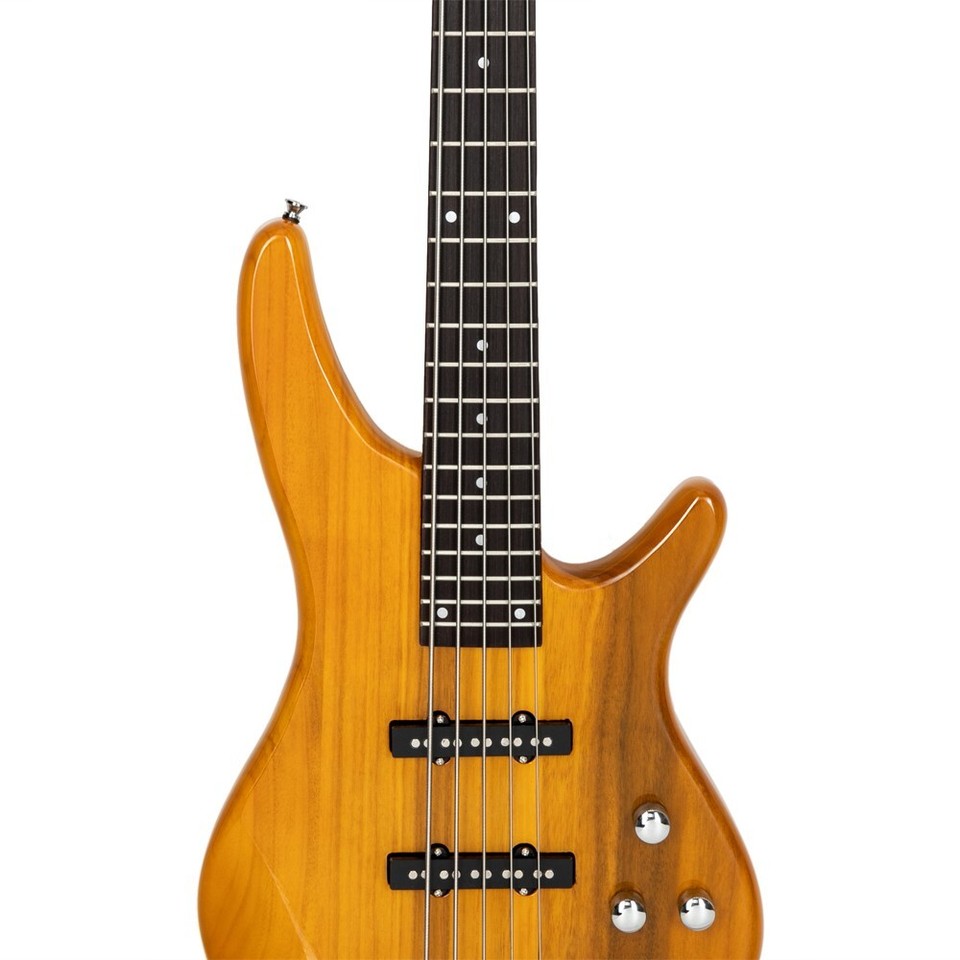 Full-Size Trans Yellow 5 String Electric Bass with 24 Fret Rosewood ...