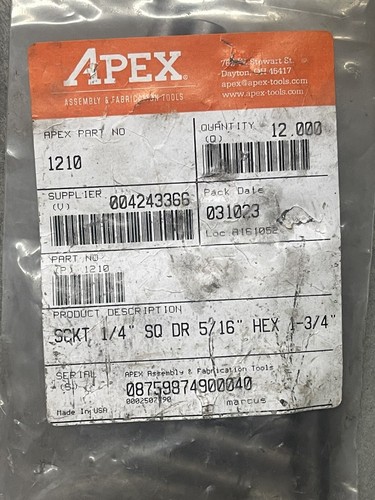 Qty:12, 1210 Apex 5/16'' Long Socket, 1/4'' Square Drive | eBay
