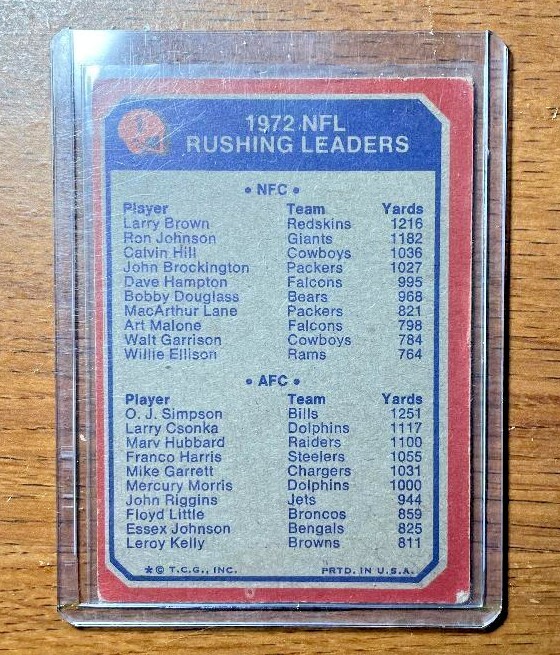 1973 Topps 1972 NFL Rushing Leaders Larry Brown/O.J. Simpson #1 Soft ...