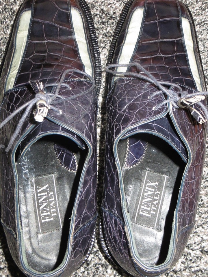 Fennix Italy Men's 11 M Navy Blue Alligator Crocodile Formal Shoe Mauri ...