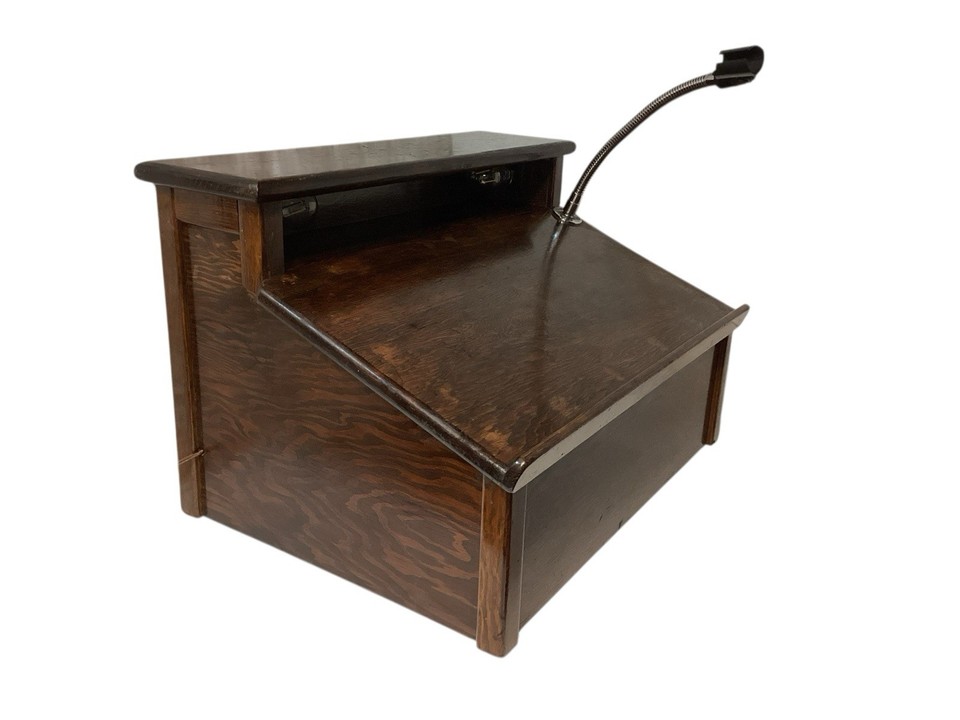 VTG Wooden Tabletop Podium Lectern Lighted Reading Mic Stand Portable ...