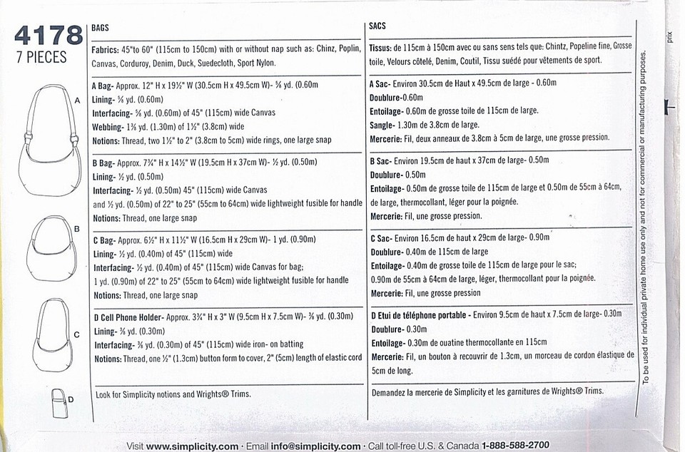 OOP Simplicity 4178 Accessories Purse Handbag Bags Sewing Pattern ...