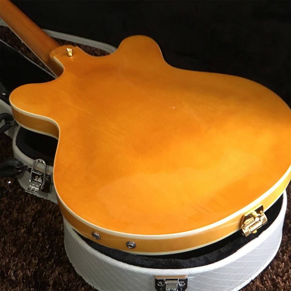 Custom Electric Guitar: Gretsch Yellow Hollow Body with HH Pickups ...