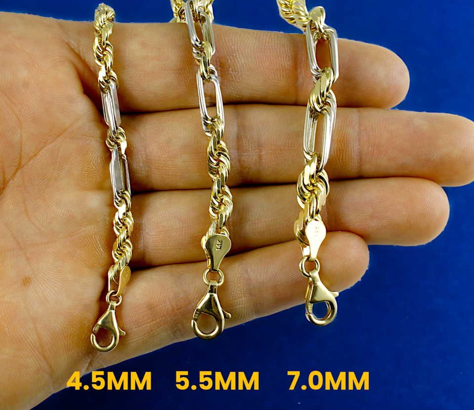 14K Two Tone Gol SOLID Milano Figaro Rope Bracelet Chain Diamond Cut ...