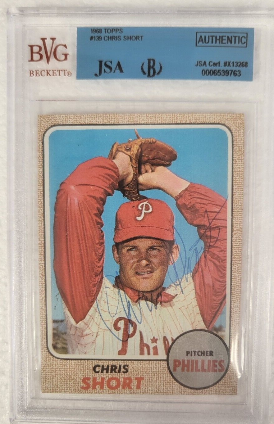 1968 TOPPS CHRIS SHORT PHILLIES SIGNED AUTOGRAPHED AUTO #139 CARD ...