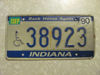1989 INDIANA HANDICAP LICENSE PLATE original paint FREE SHIPPING 38923 ...