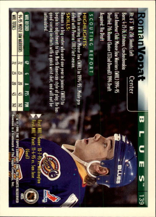 1995-96 Bowman Blues Hockey Card #139 Roman Vopat | eBay