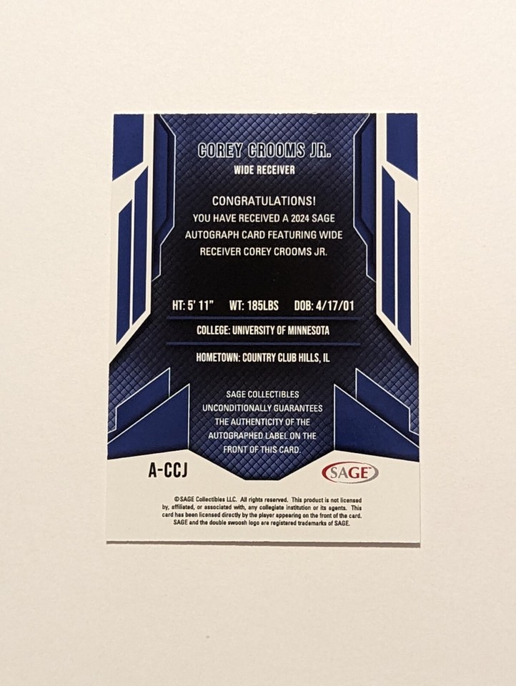 2024 Sage Auto RED #A-CCJ Corey Crooms Jr **029086 | eBay