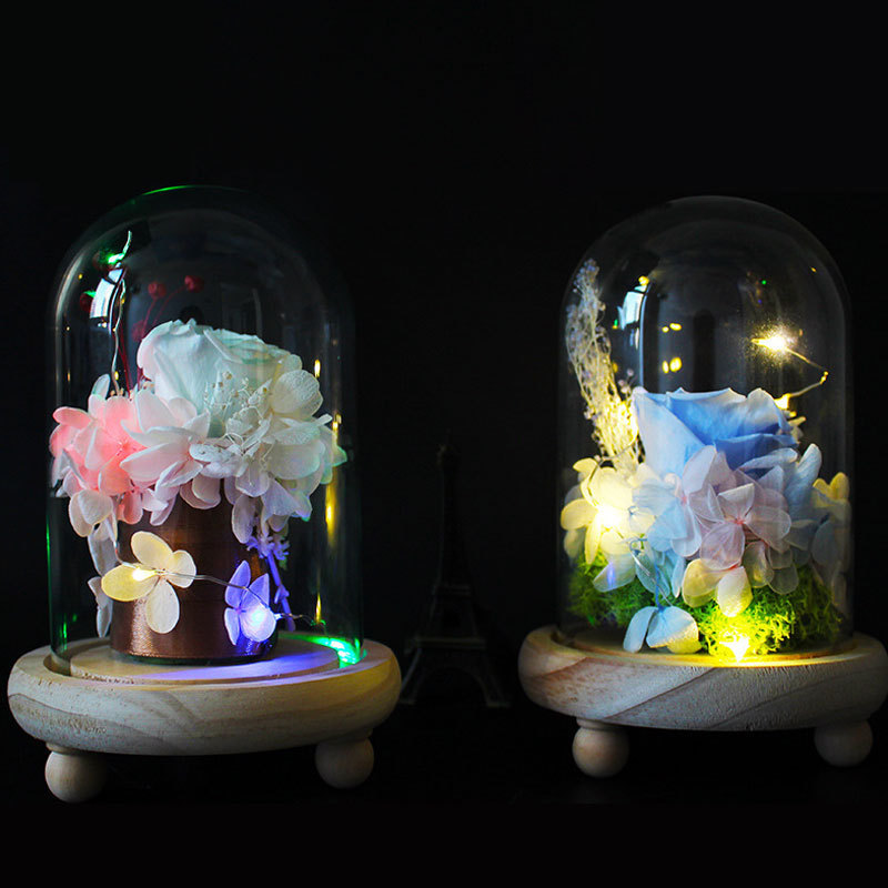Flower Vase Decorative Glass Cloche Bell Jar Dome Display Led Lights ...