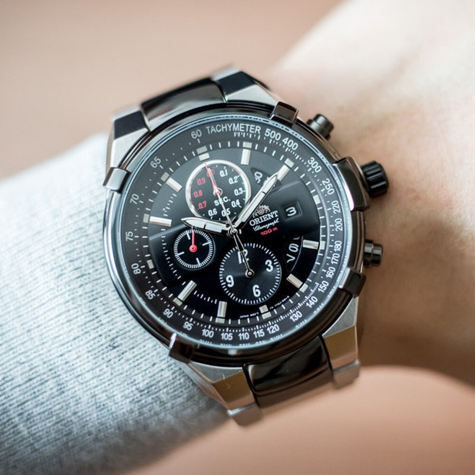 Orient FTT0J002B Chronograph Quartz Black Dial PVD Stainless Steel Men ...