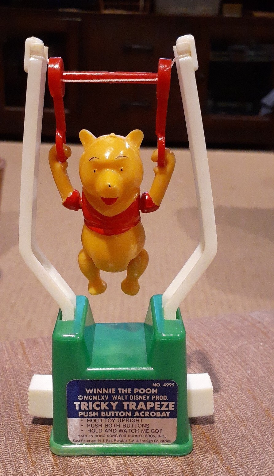KOHNER 1965 Working WINNIE THE POOH TRICKY TRAPEZE Toy Push Button ...