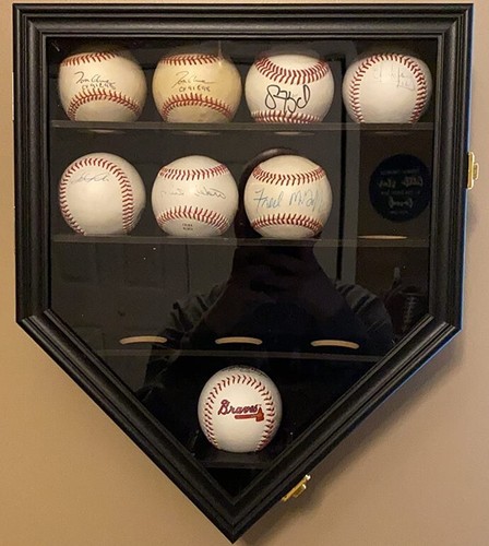 Baseball Display Case 12 Black Wood MLB Autograph Ball Holder Wall ...