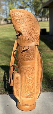 Vintage Mexican Leather Floral Rose Hand Tooled Golf Bag Aztec Zip ...