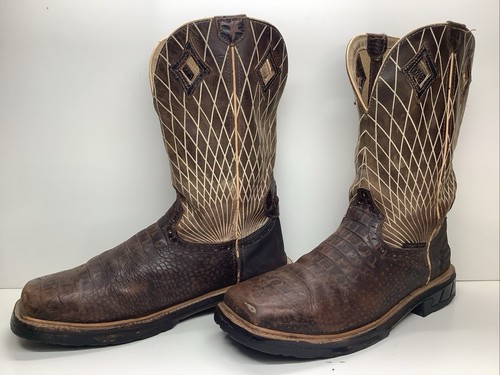 MENS JUSTIN WORK SQUARE STEEL TOE BUCKAROO BROWN BOOTS SIZE 12 D | eBay