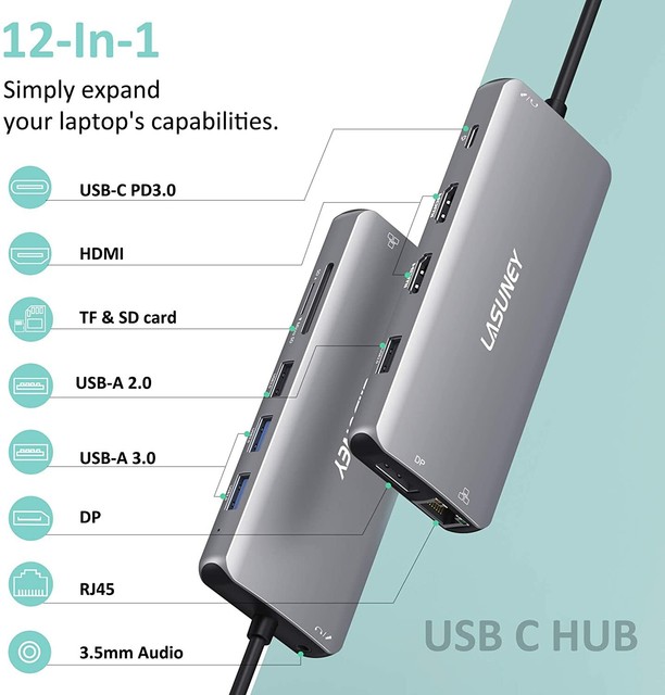Lasuney Triple Display 13 in 1 USB C Hub 2 HDMI SD and More - for ...