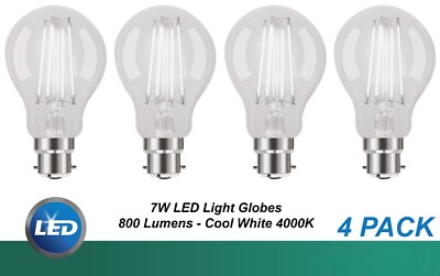 4 x 7W LED Light Globes Bulbs Lamps Cool White 4000K B22 Bayonet BC ...