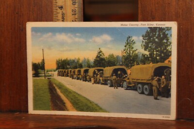 Vintage Postcard Linen WWII Motor Convoy Fort Riley Kansas | eBay