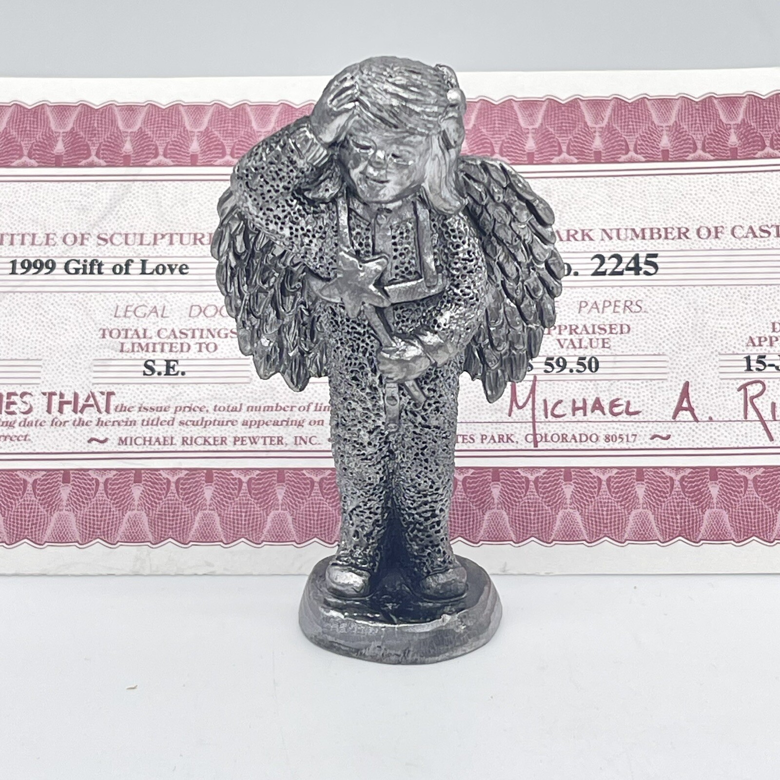 Michael Ricker Pewter Gift of Love Girl Angel 1999 #2245 With ...