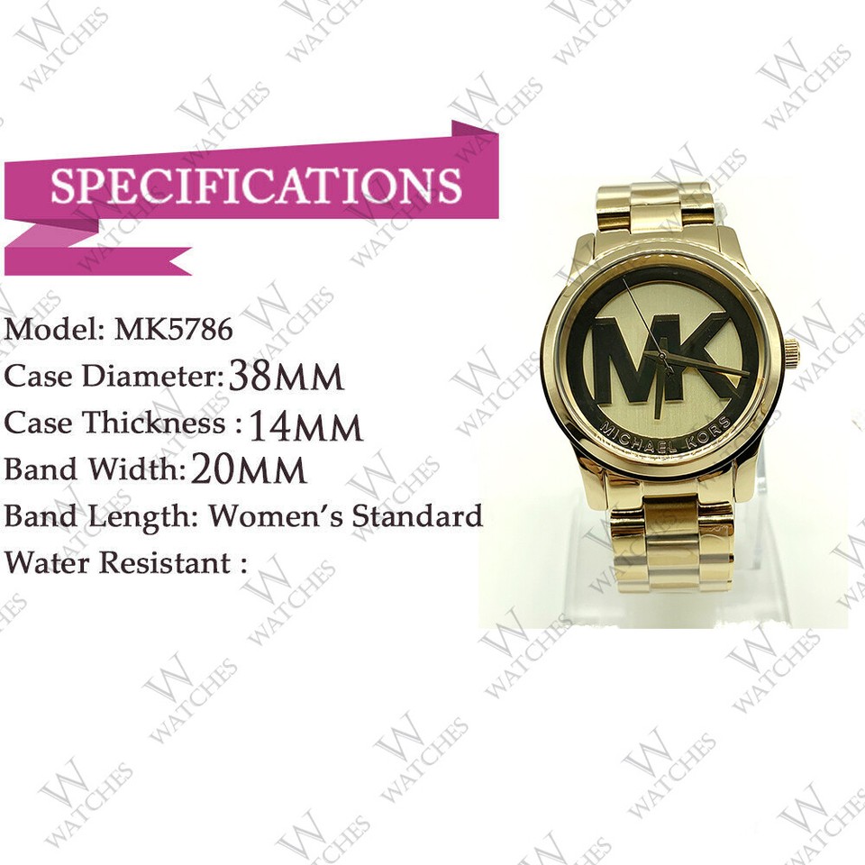 New Michael Kors MK5786 Women's 38mm Case Runway Gold-Tone Stainless ...