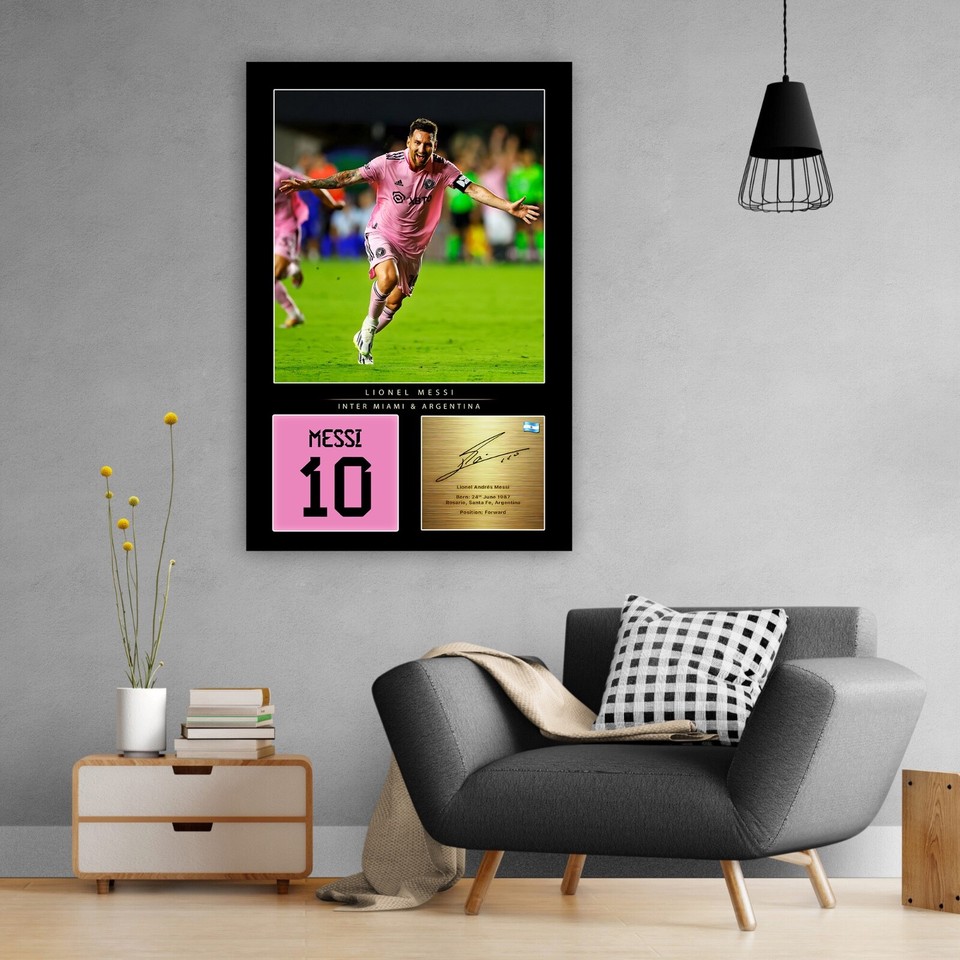 LIONEL MESSI Pink Jersey Poster Football Legends Framed Canvas Art ...