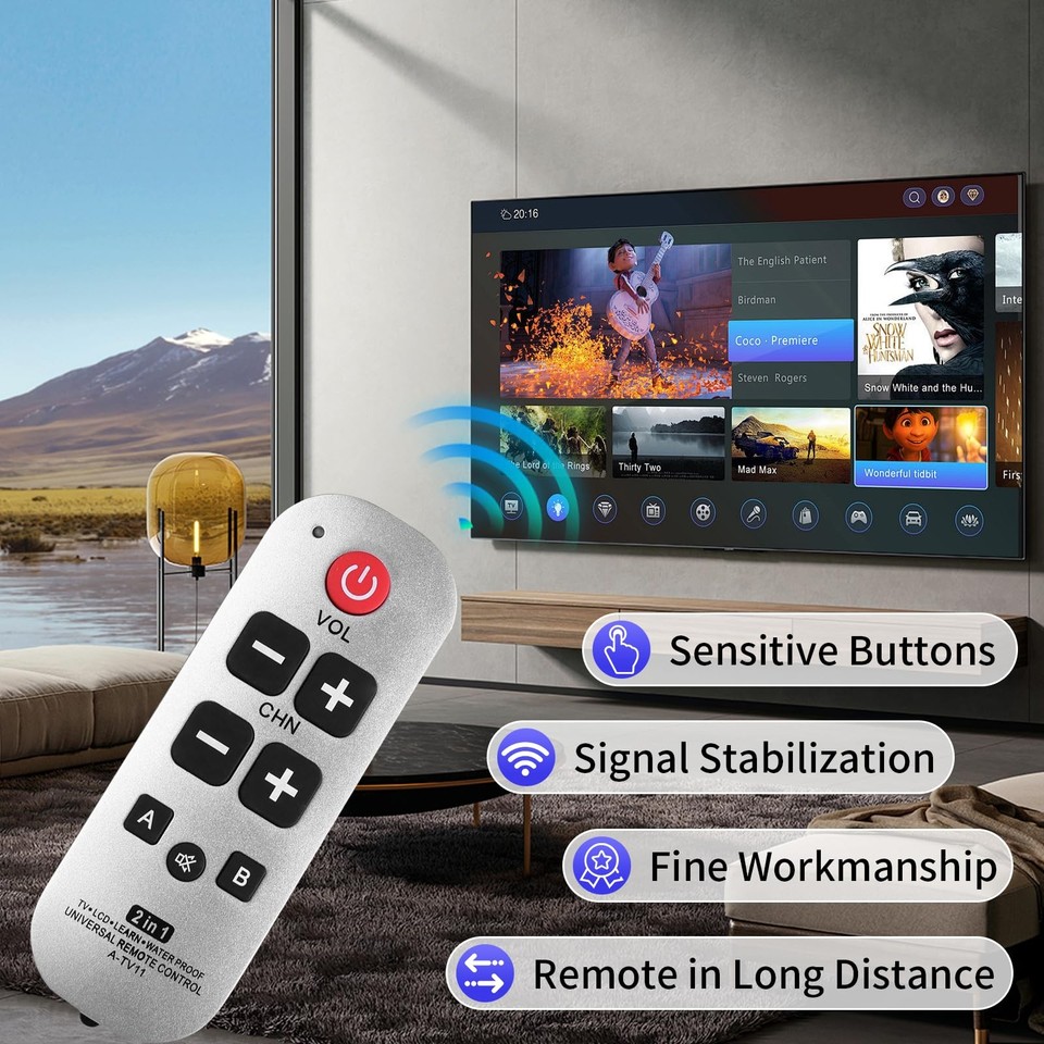 Remote Control for Seniors Universal Big Button TV Learning Remote ...