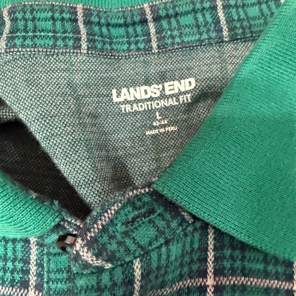 Land’s End Men’s Traditional Fit Long Sleeve Polo Pink Green Plaid L | eBay