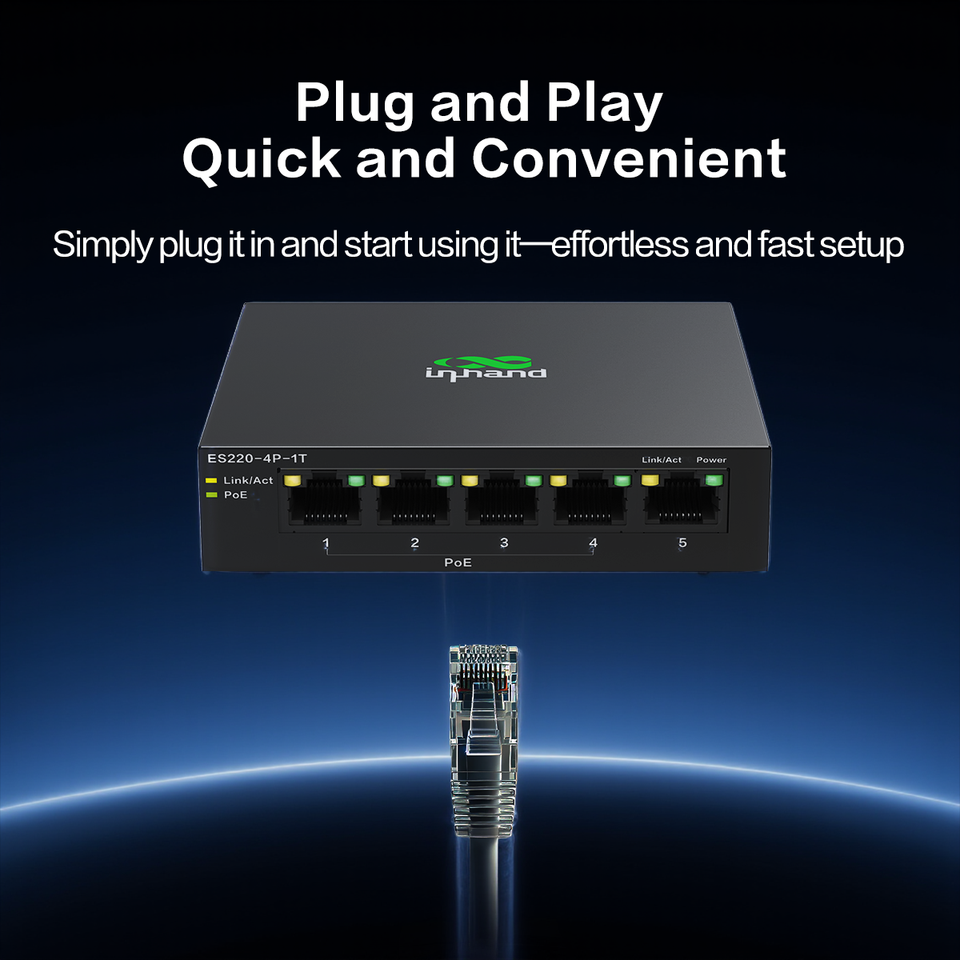 InHand Networks 5 Ports Gigabit Network Switch 52W with 4 POE Ports 30W ...