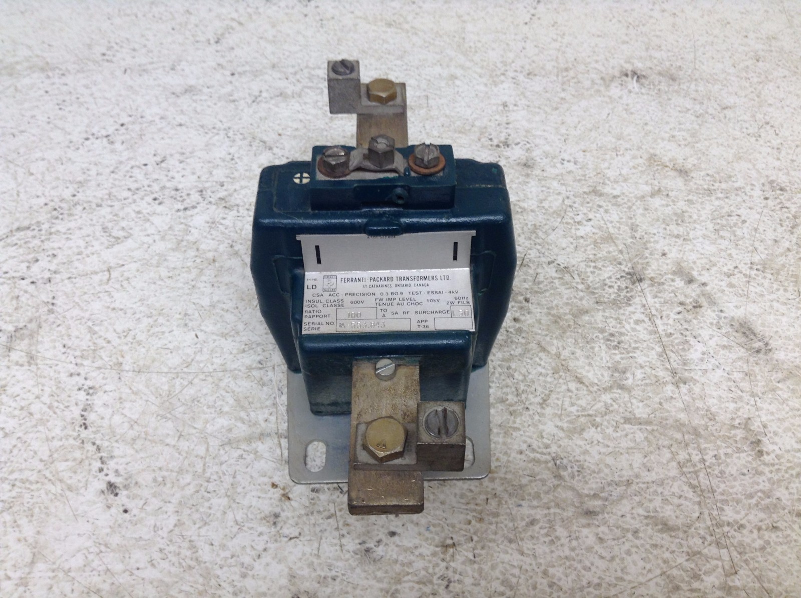 Ferranti Packard Type LD 100:5 A Current Transformer Surcharge 1.5 600 ...