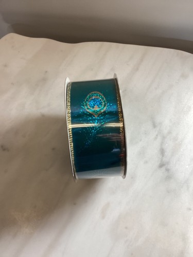 Kirkland Signature Wire Edge Turquoise Ribbon with Peacock Feather 2.5 ...