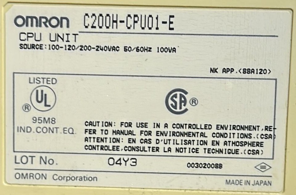 OMRON CPU UNIT C200H-CPU01-E | eBay