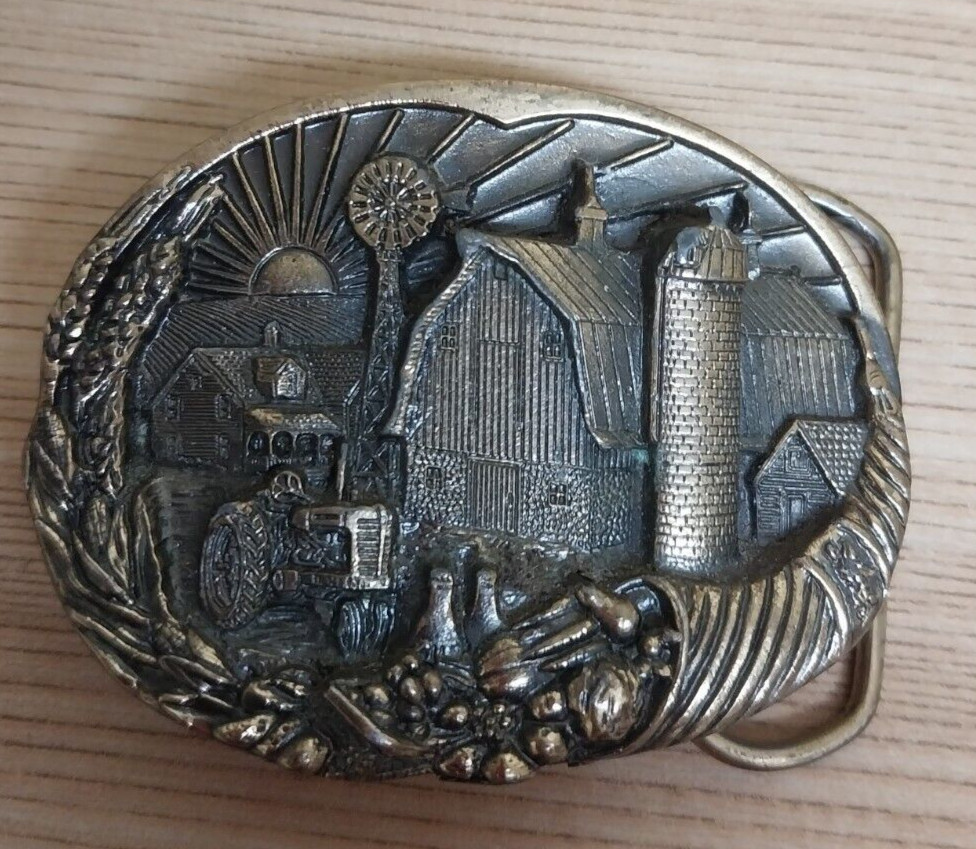 Vintage 1982 Farm Barn Tractor Belt Buckle Great Amer… - Gem
