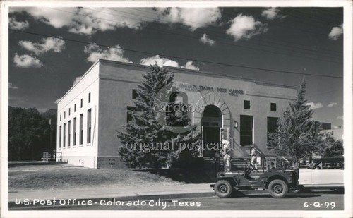RPPC Colorado City,TX U.S. Post Office Building with Jeep People Cline ...