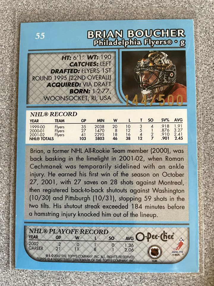 2002-03 O-Pee-Chee Brian Boucher Blue Parallel Card /500 #55 ...