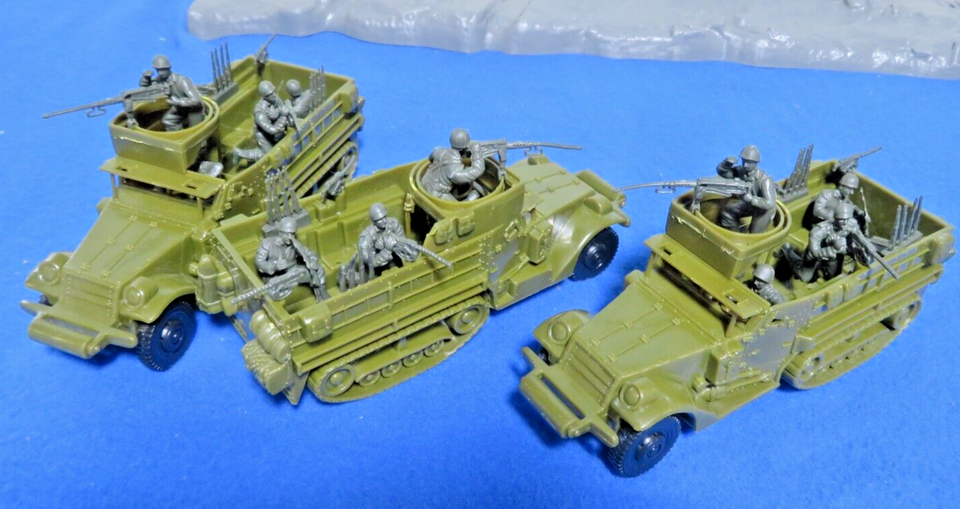 3 X WWII U.S. Halftrack w/ 4 man crew, plastic, 1/38 Classic Toy ...