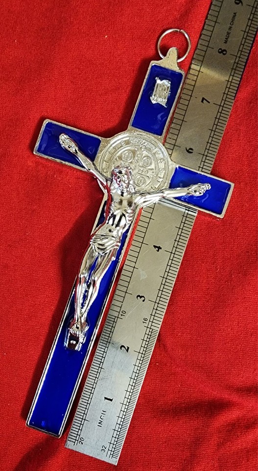 BLUE Enamel metal Cross Saint Benedict Crucifix 7.5×3.75 " | eBay
