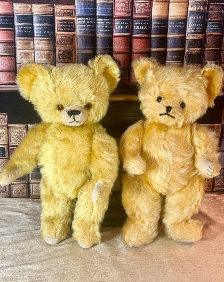 LOT OF TWO 13” GOLD MOHAIR ANTIQUE 1940s TEDDY BEARS - KNICKERBOCKER ...