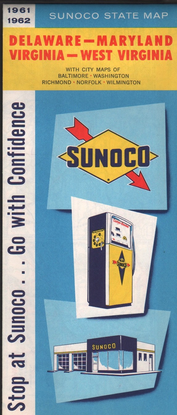 1961 Sunoco Road Map: Delaware Maryland Virginia West Virginia NOS | eBay