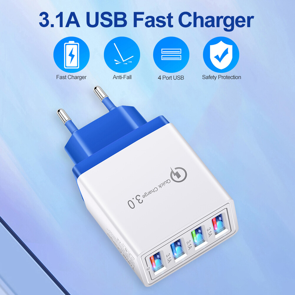 USB Quick Fast Charging 4 Ports LED Phone Charger Power Adapter EU ...