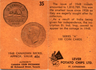 FC Card, Lever Potato Chips, Canada Coins & Currency, 1960, #35 | eBay
