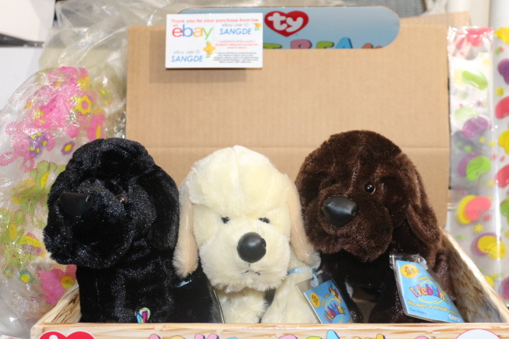 WEBKINZ LOT OF 3 BLACK+YELLOW+CHOCOLATE LABS-COMES WITH SEALED CODES ...