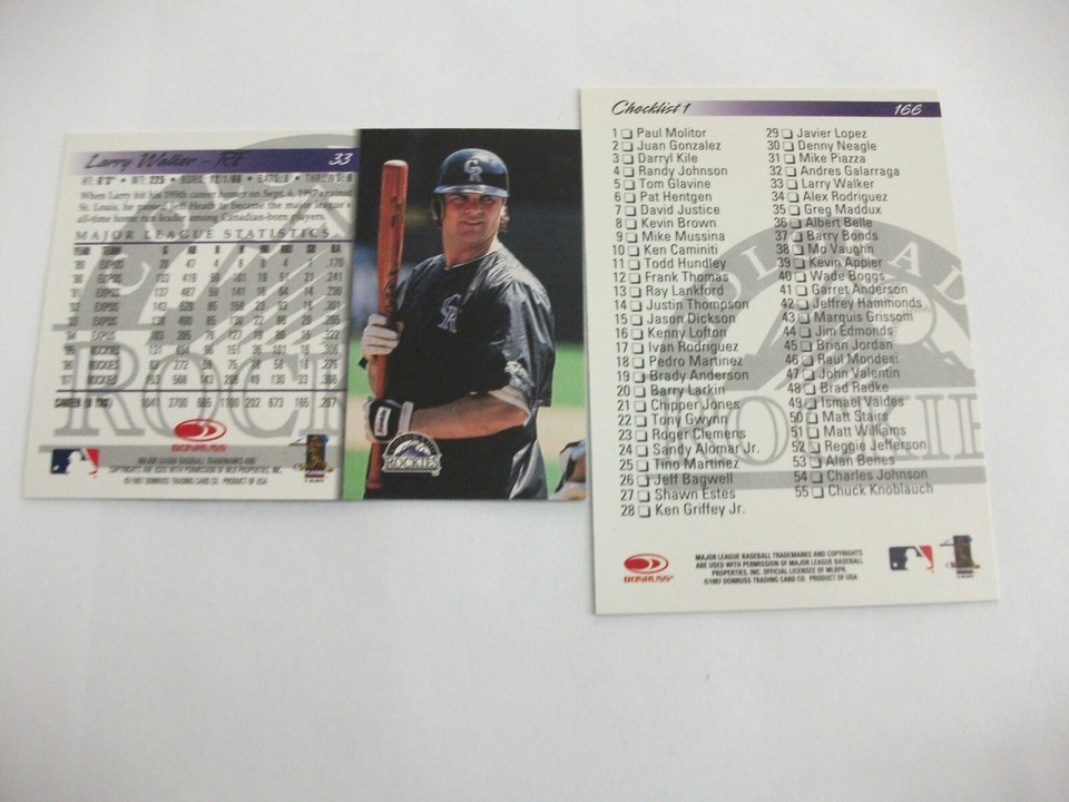 (2)1998 DONRUSS COLLECTIONS LARRY WALKER CARDS # 33 & # 166 (CHECKLIST ...