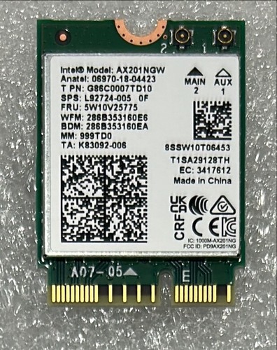 Intel AX201.NGWG.NVW Wi-Fi 6 AX201 (Gig+), 2230, 2x2 AX+BT, No vPro NEW ...